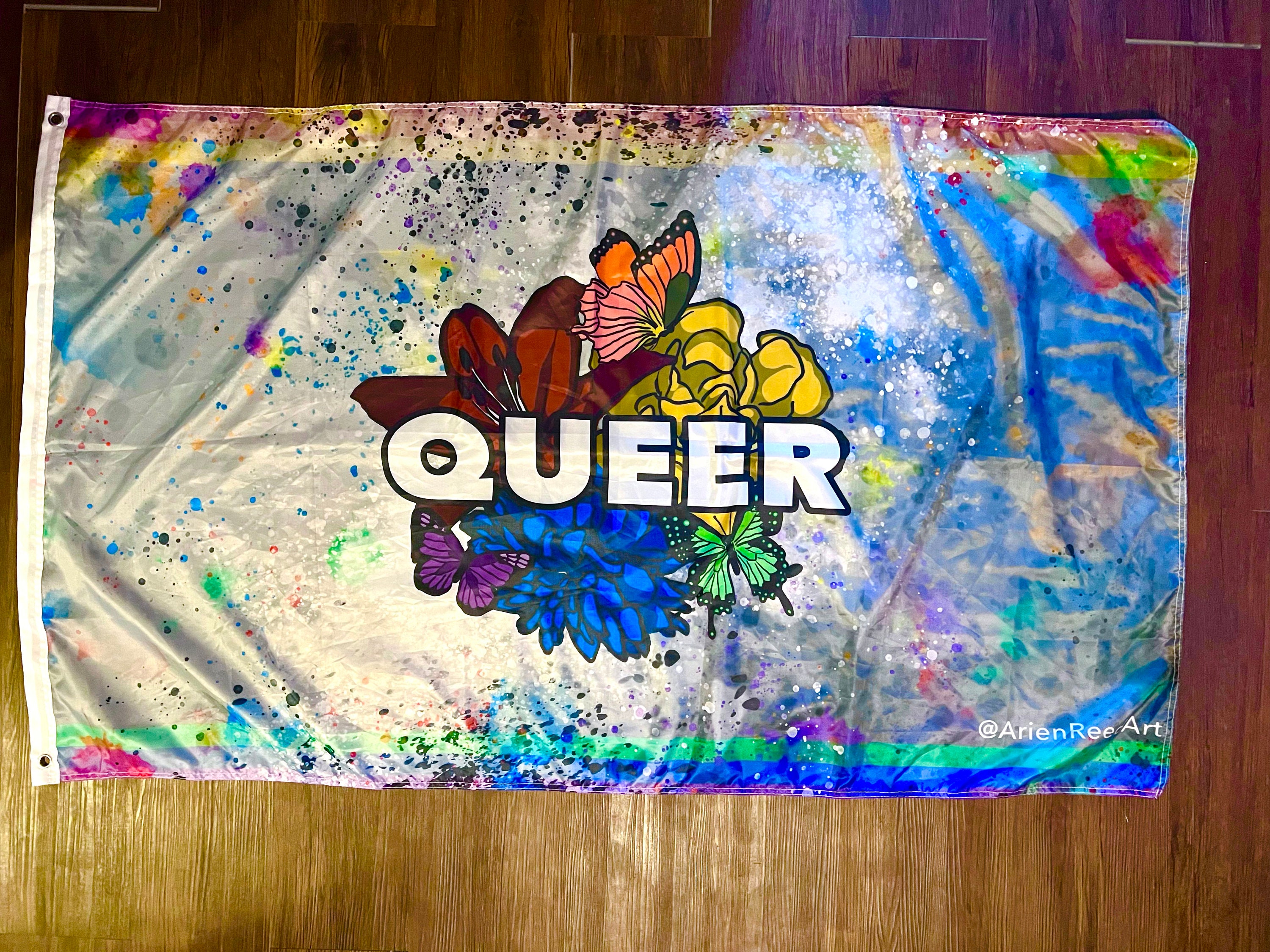 Queer Pride Flag 3x5 Feet With 2 Hanging Grommets Featuring Drawing of ...