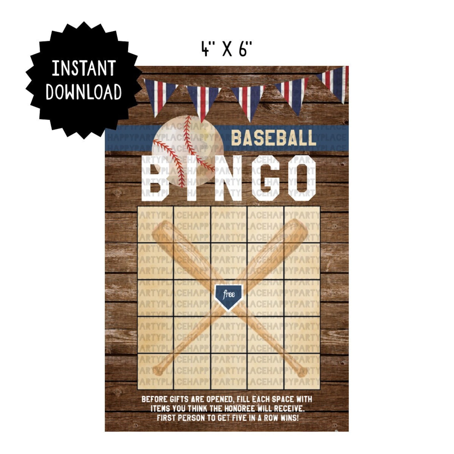 Baseball Party BINGO Cards, Baseball Theme Bingo Game Playing Card ...