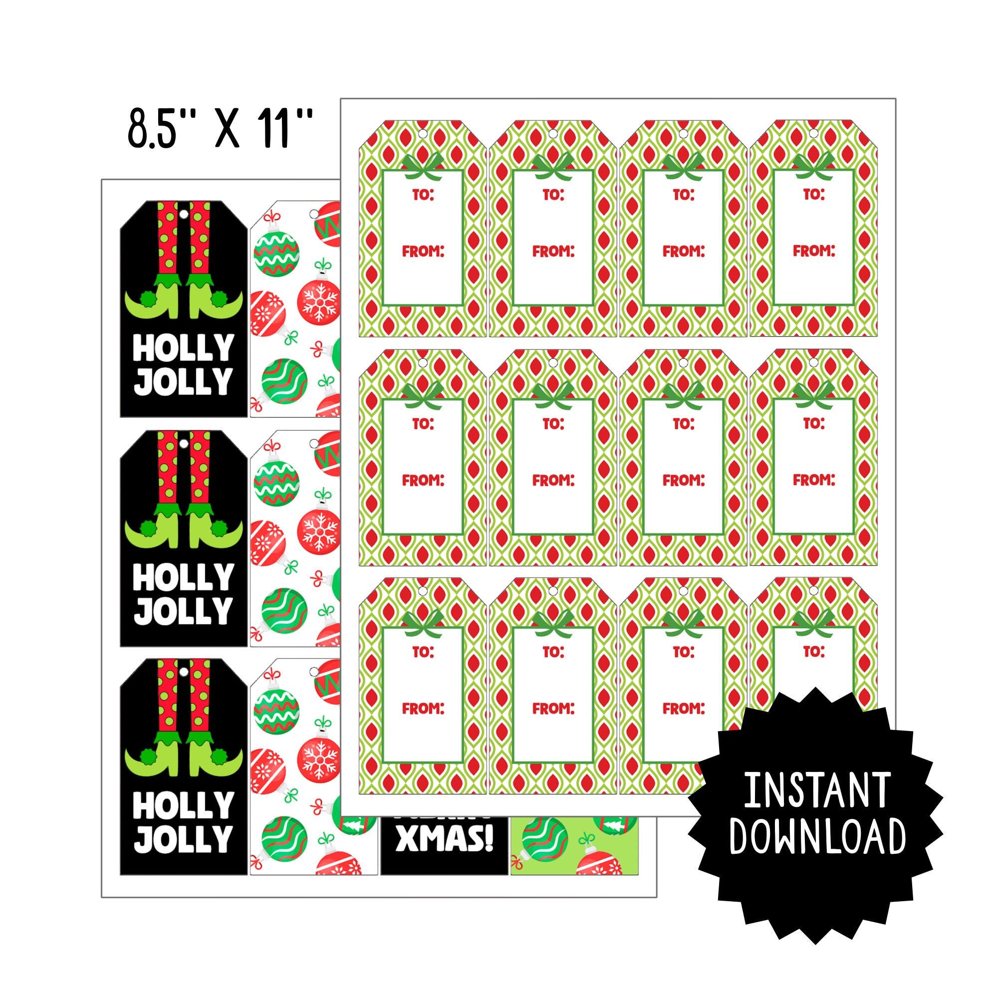 Instant Download Printable Cute Santa Elf Christmas Gift Tags, Holiday ...