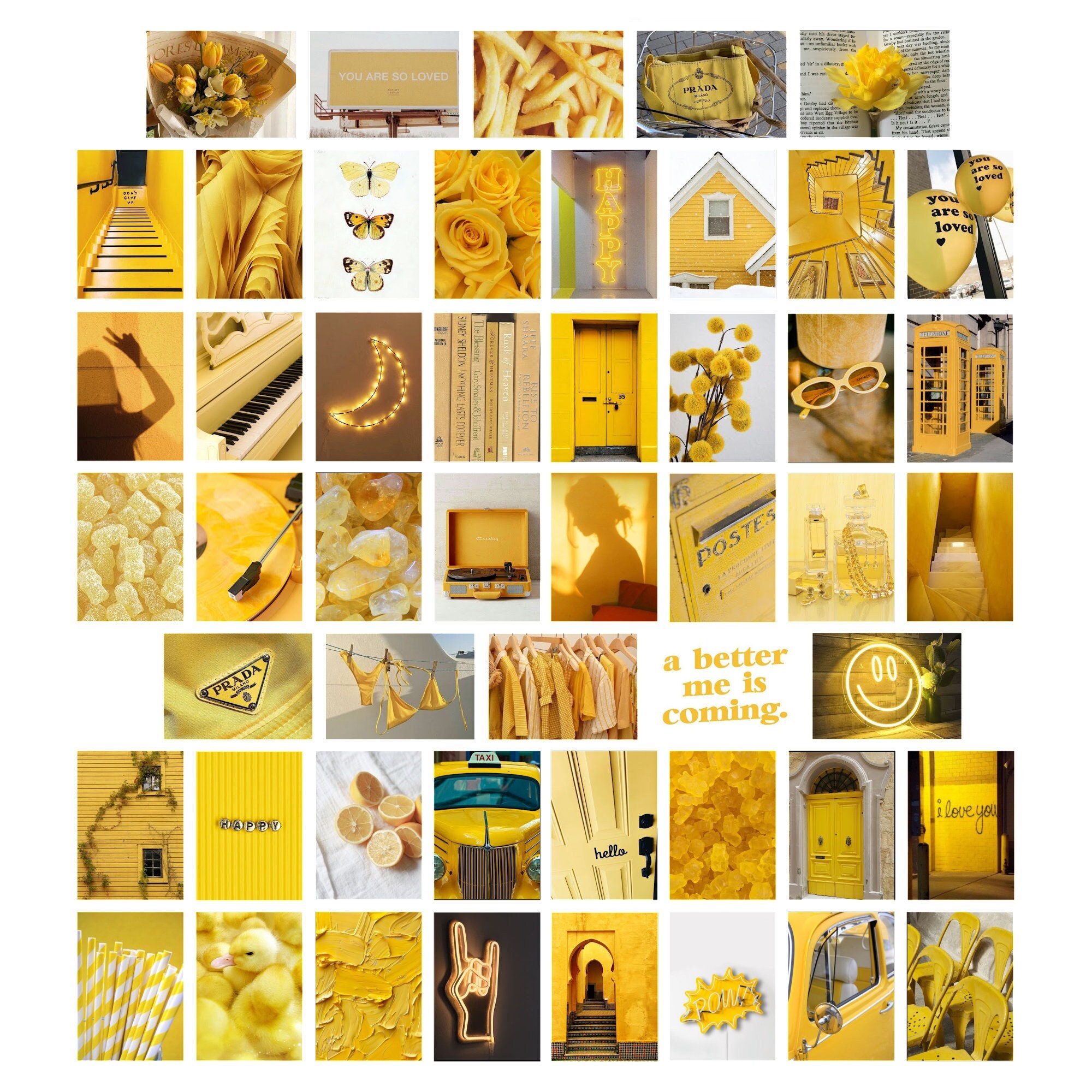 50PC Assorted Yellow Aesthetic Art Prints, Trendy Yellow Wall Prints ...