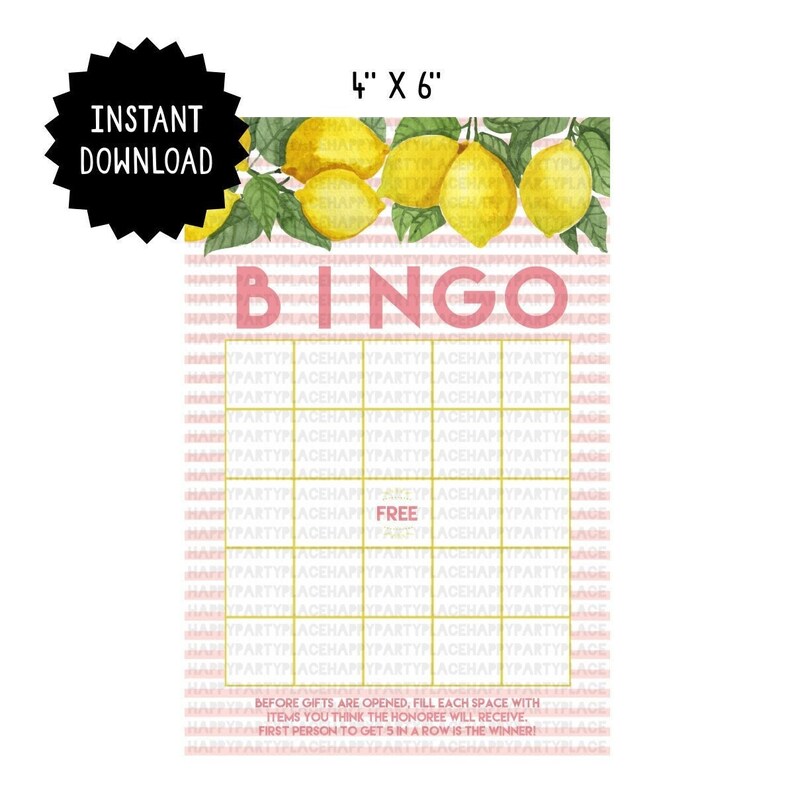Pink Lemon BINGO Playing Cards, Baby Shower Bingo Game, Bridal Shower ...