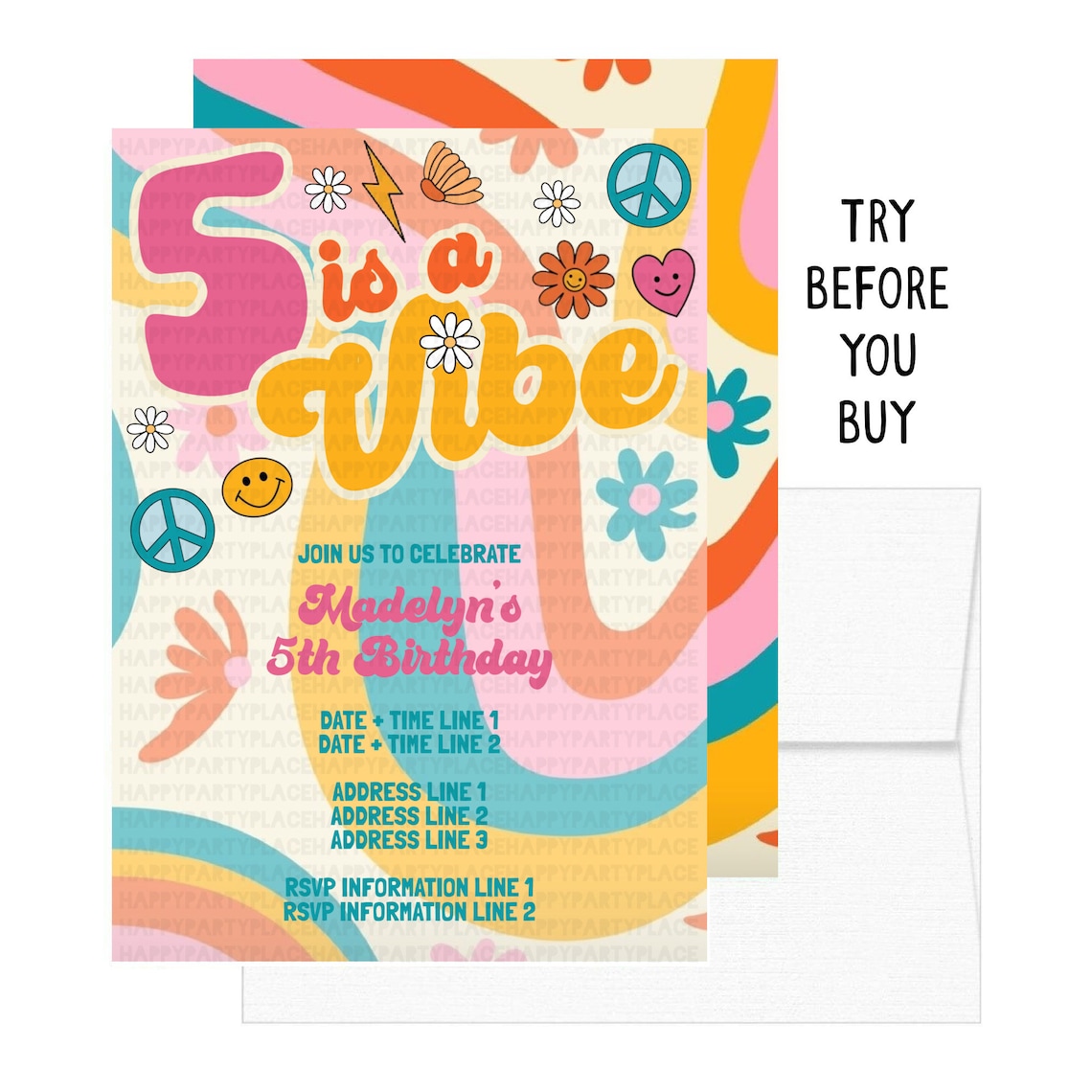 5 is A Vibe Party Invitation, Five is a Vibe Birthday Party Invitations ...