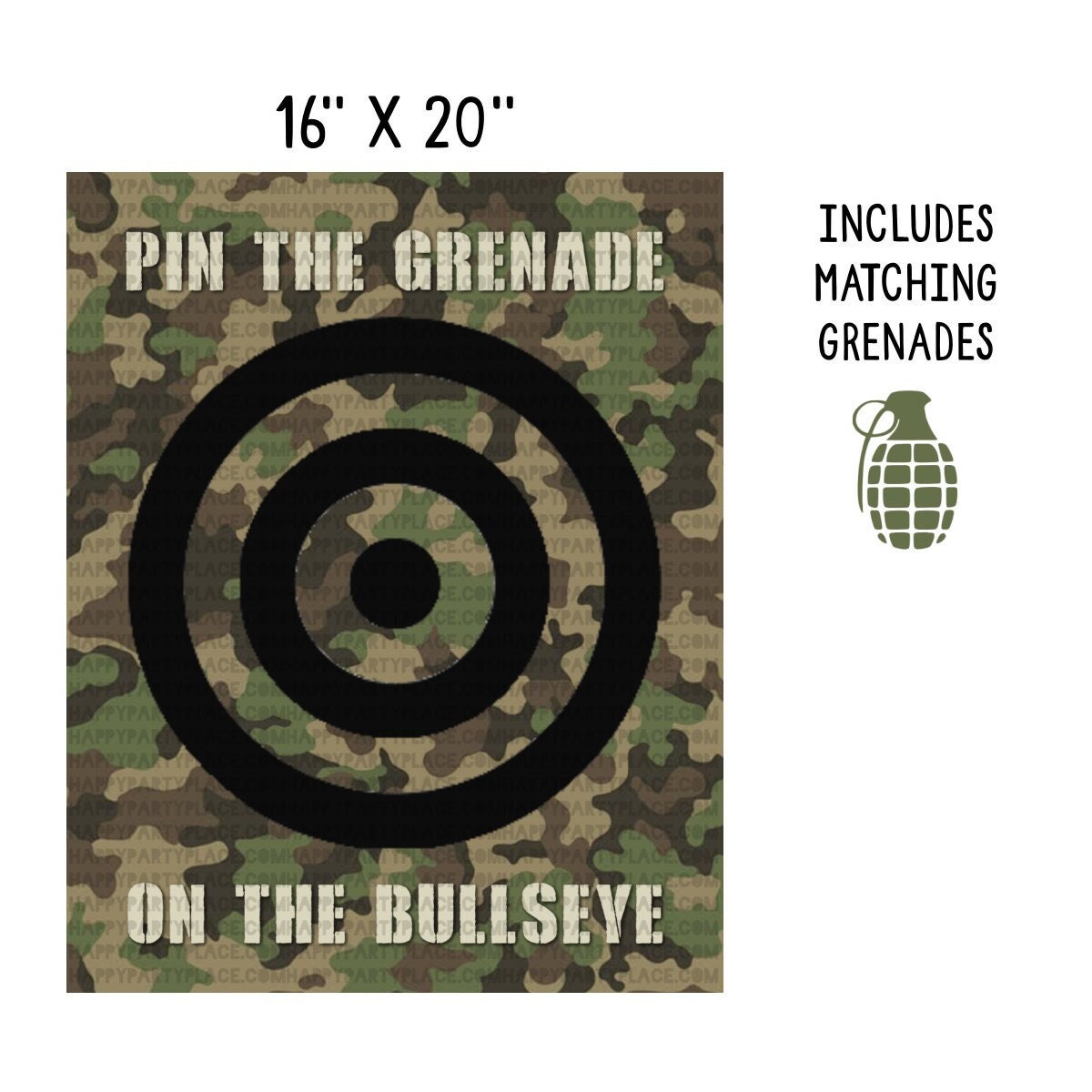 Army Party Game, Pin the Grenade on the Bullseye, Army Party Theme Game ...