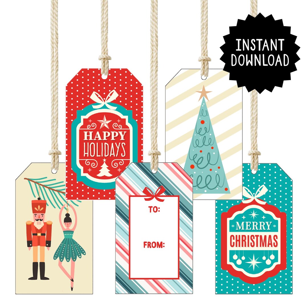 Instant Download Printable Red and Teal Cute Christmas Gift Tags ...