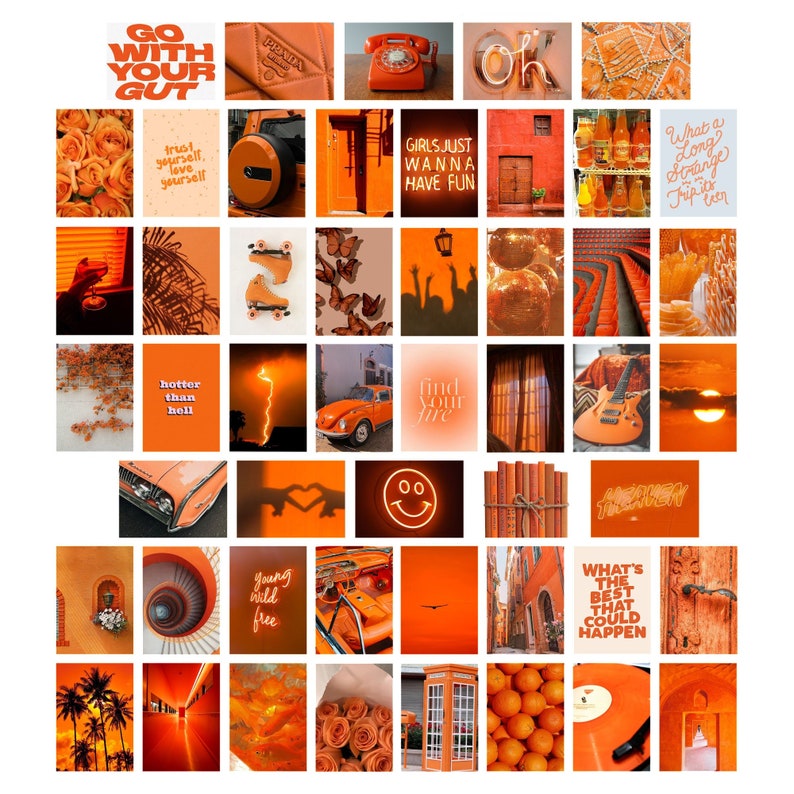 50PC Assorted Orange Aesthetic Art Prints, Trendy Orange Wall Prints ...