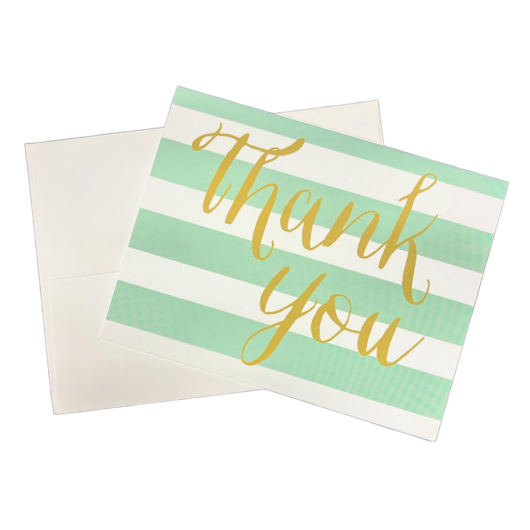 Mint and Gold Thank You Card | Elegant Thank You Note for Weddings ...