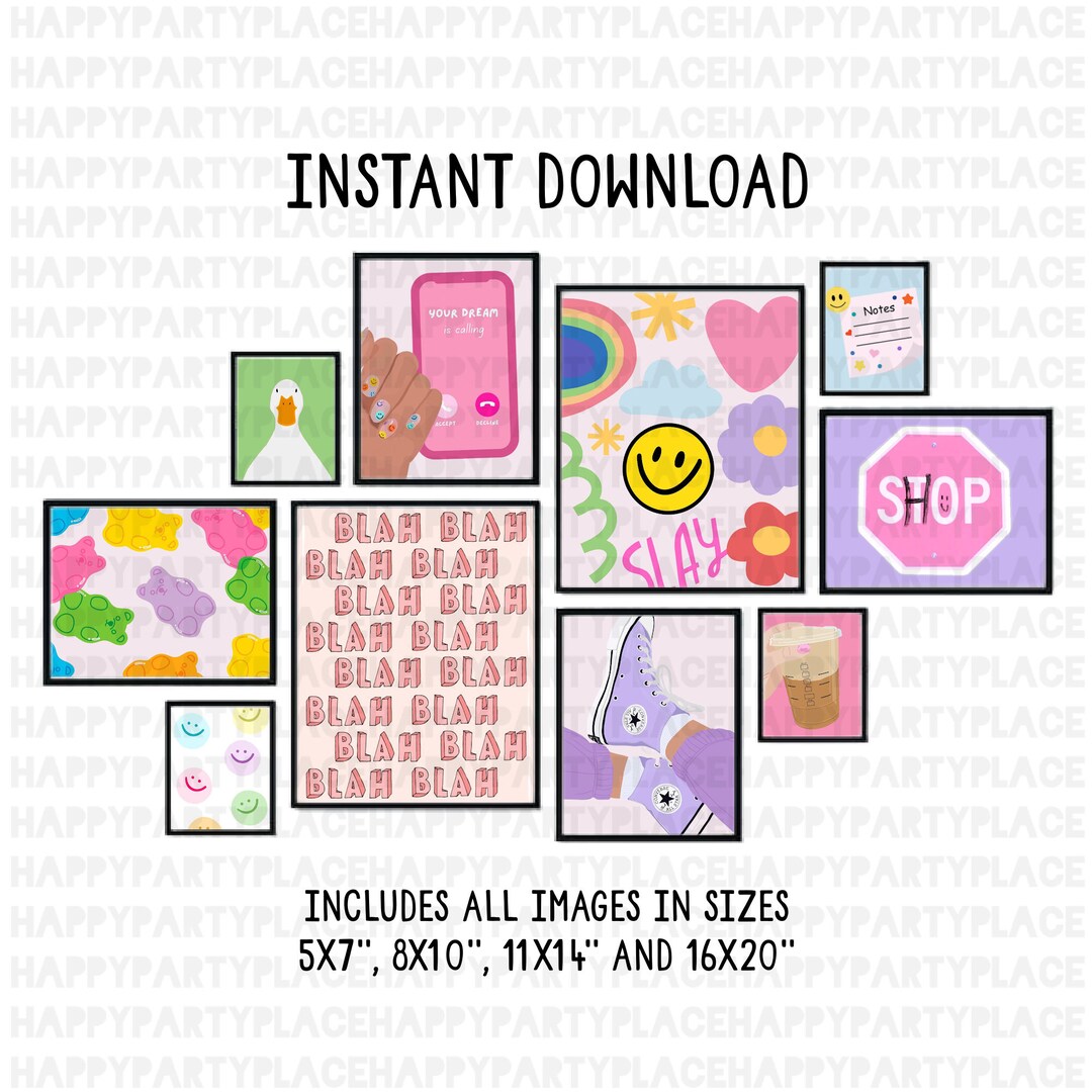 Preppy Gallery Wall Art Prints, Dorm Room Wall Art, Girly Gallery Wall ...