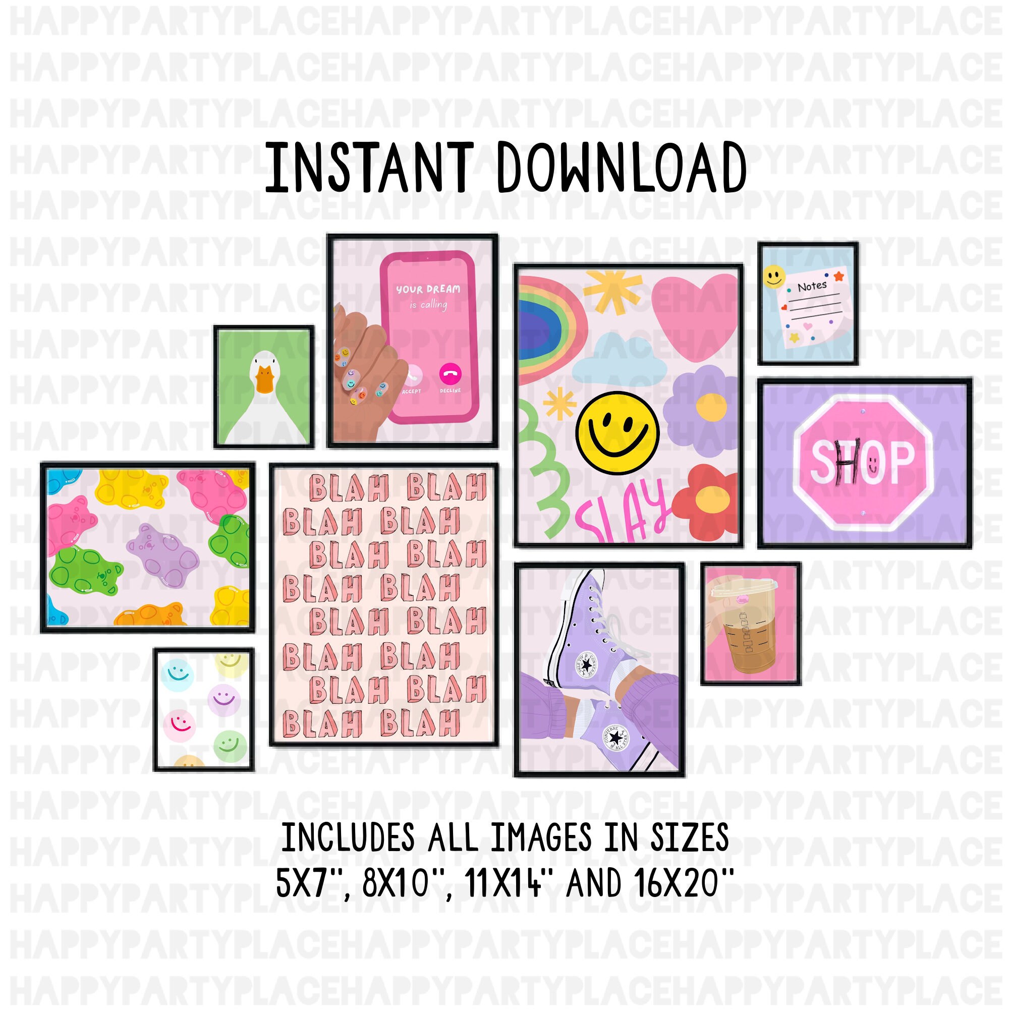 Preppy Gallery Wall Art Prints, Dorm Room Wall Art, Girly Gallery Wall ...