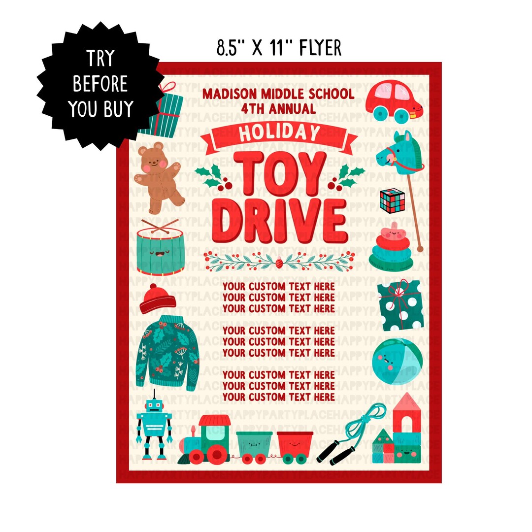 Instant Download Holiday Toy Drive Flyer, Christmas Toy Drive Flyer ...