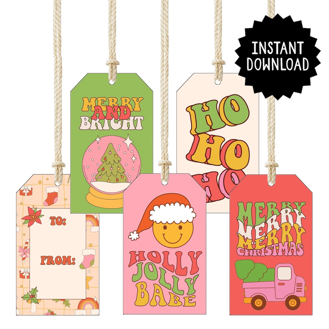 Instant Download Printable Cute Retro Christmas Gift Tags, Holiday Gift ...