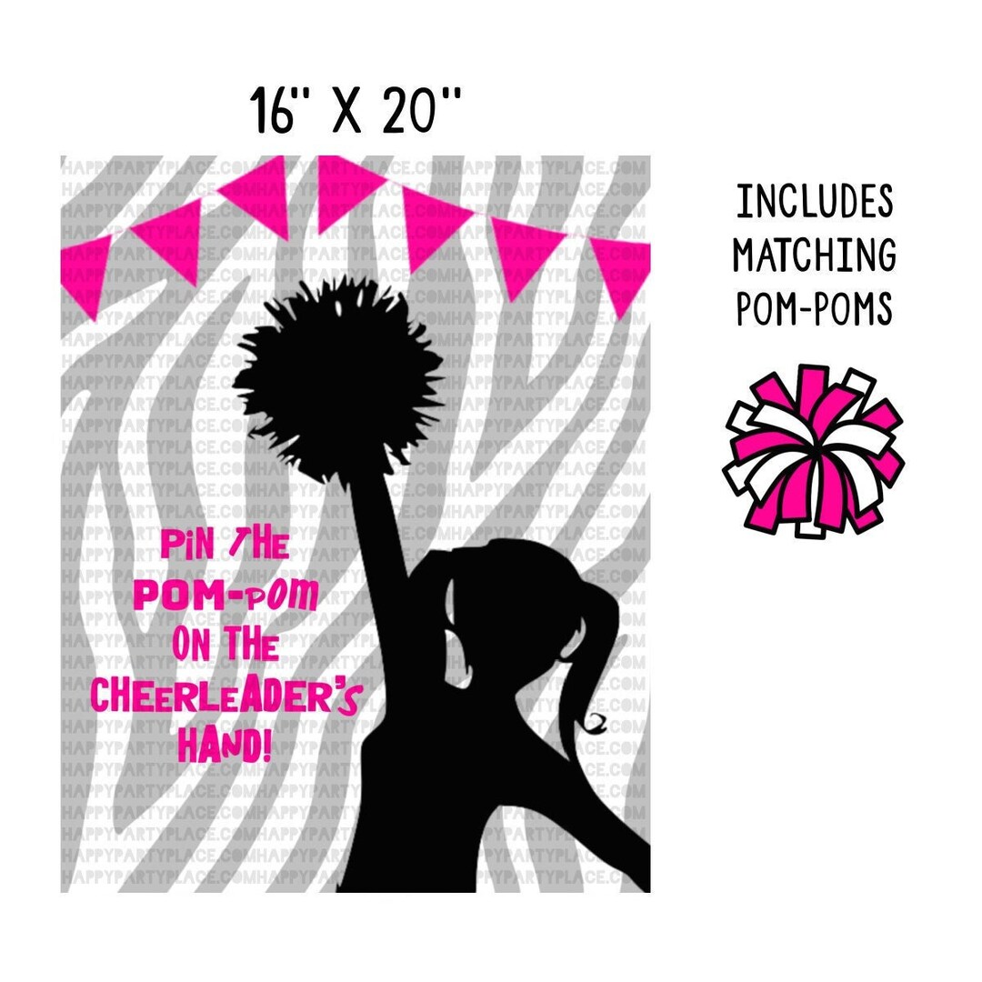 Cheer Party Game, Pin the Pom-pom on the Cheerleader, Cheer Party Theme ...