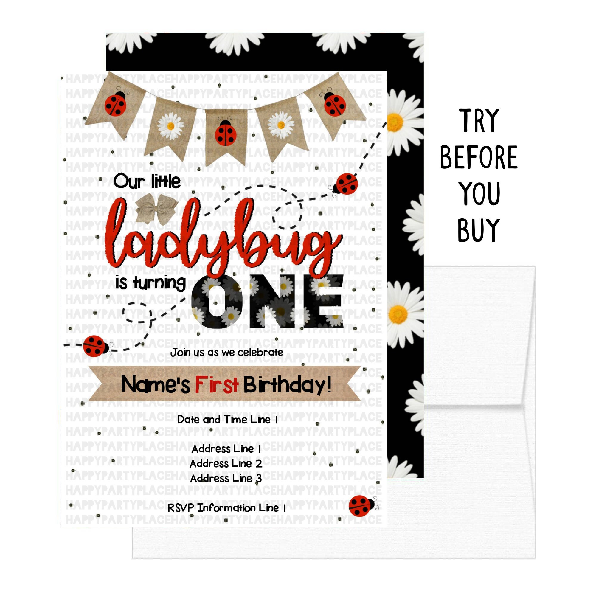 Ladybug First Birthday Party Invitations, Ladybug Invitation, Ladybug ...