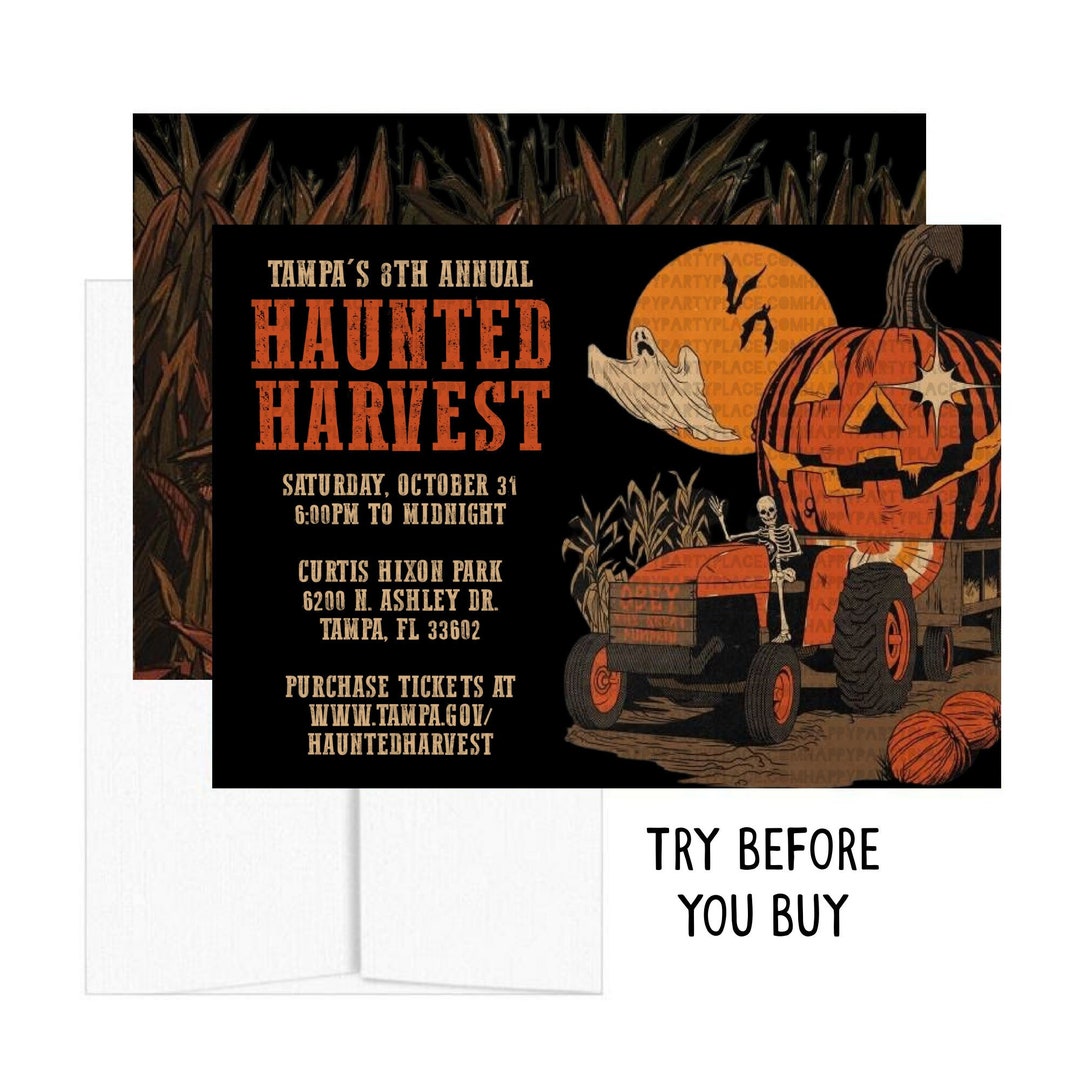 Halloween Party Invitation, Haunted Harvest Halloween Party Invite ...