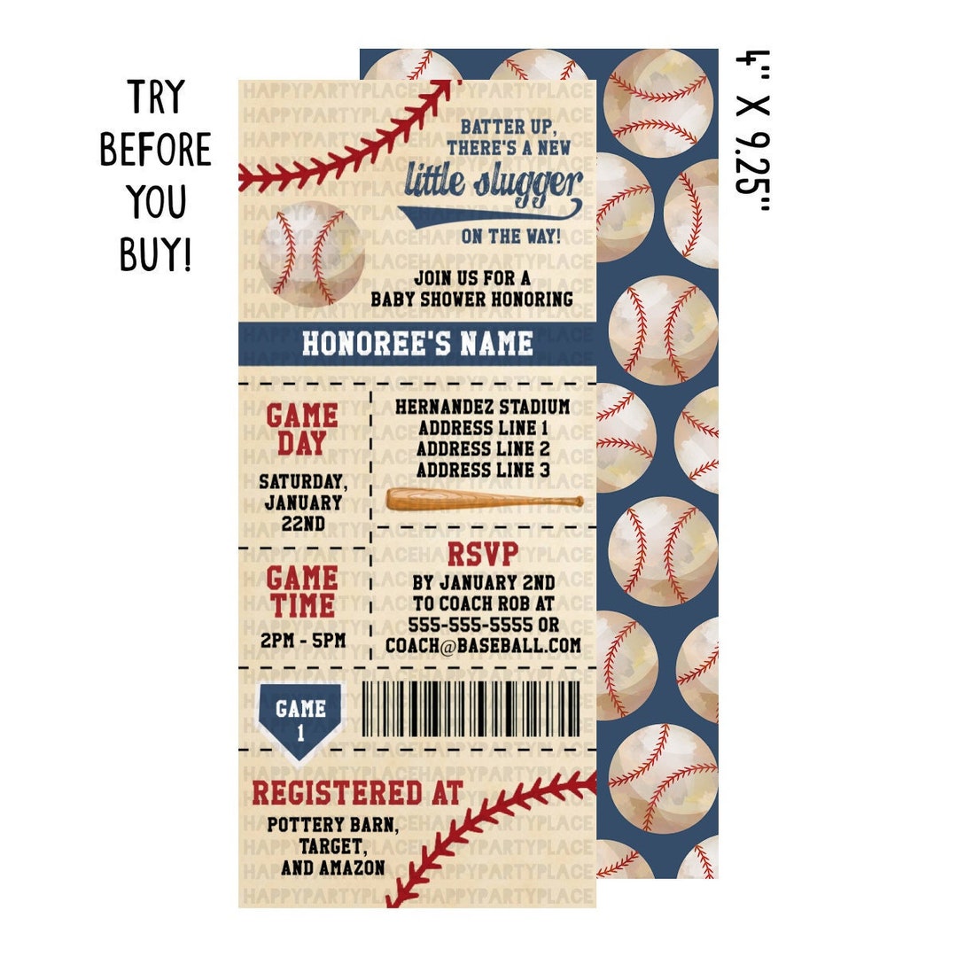 Baseball Ticket Baby Shower Invitation, Baseball Theme Party ...