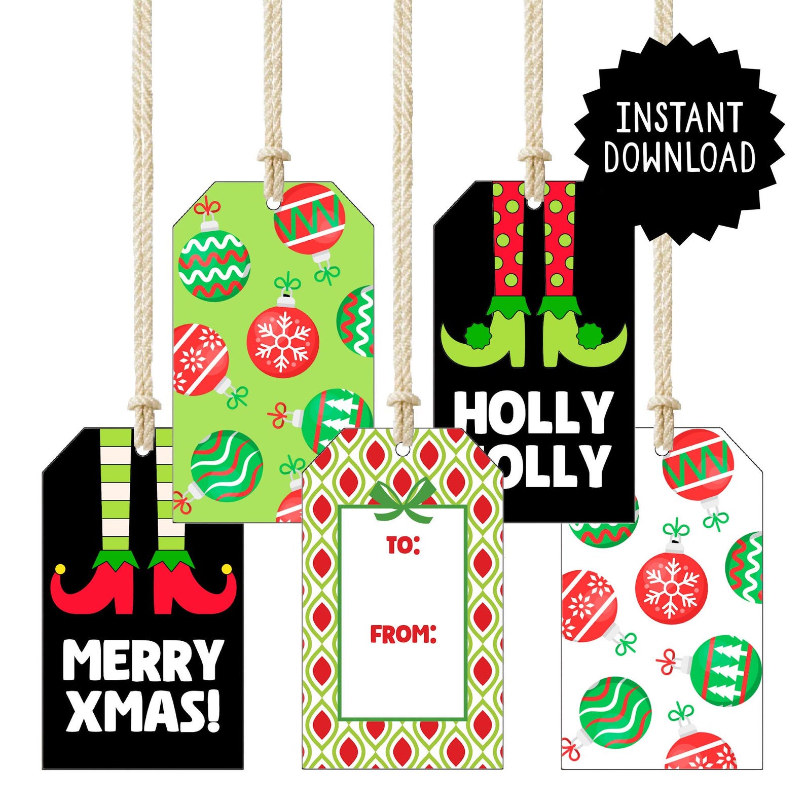 Instant Download Printable Cute Santa Elf Christmas Gift Tags, Holiday ...