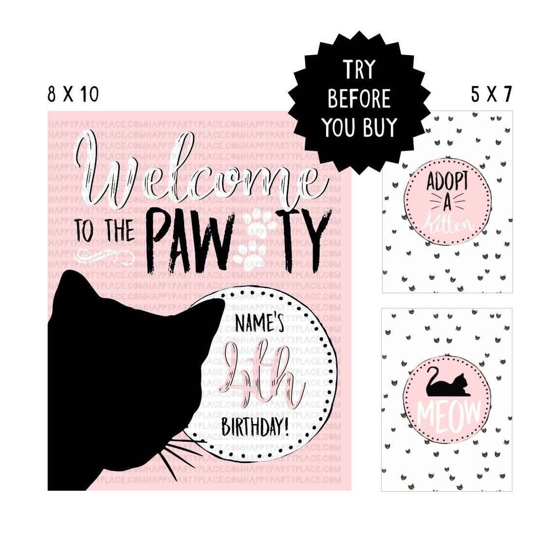 Cat Party Game, Pin the Tail on the Kitten, Pink Cat Kitten Party Theme ...