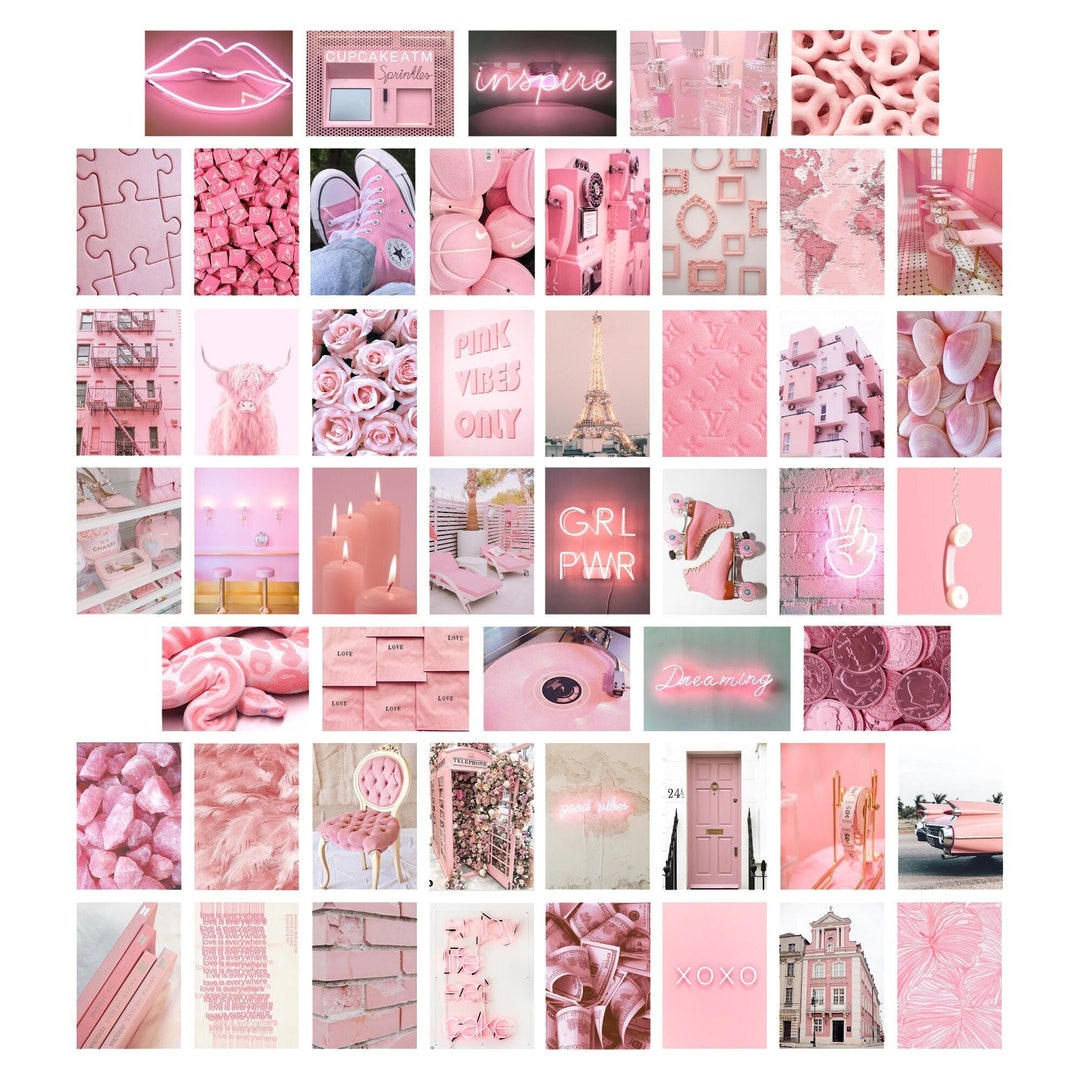 50PC Assorted Pink Aesthetic Art Prints, Trendy Light Pink Wall Prints ...