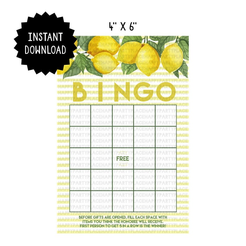 Lemon BINGO Playing Cards, Lemon Party Bingo Game, Lemon BINGO Cards ...