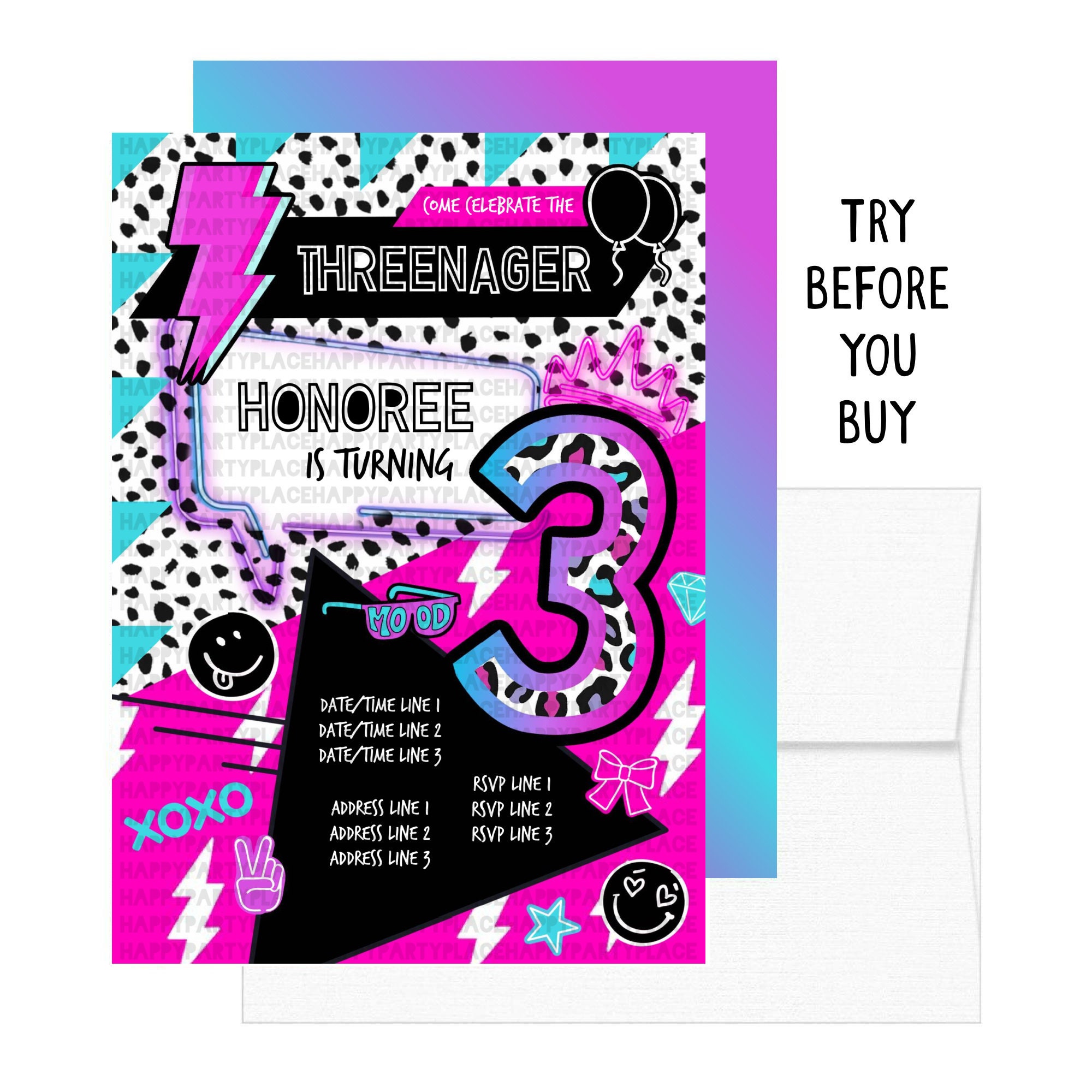 Threenager Birthday Party Invitation, Three-nager Party Theme, 3rd ...