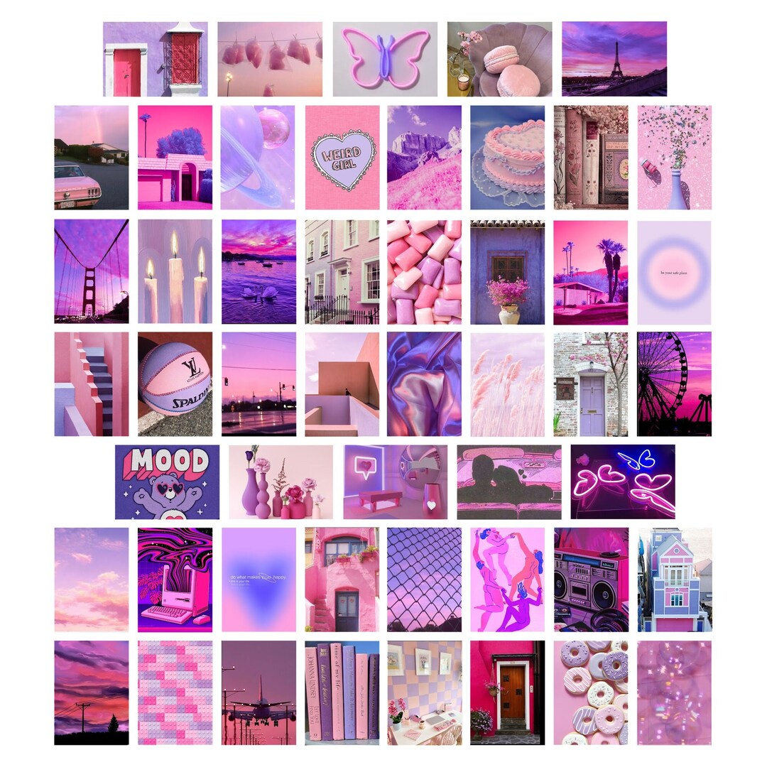 50PC Pink and Purple Aesthetic Art Prints, Pink Purple Wall Prints ...
