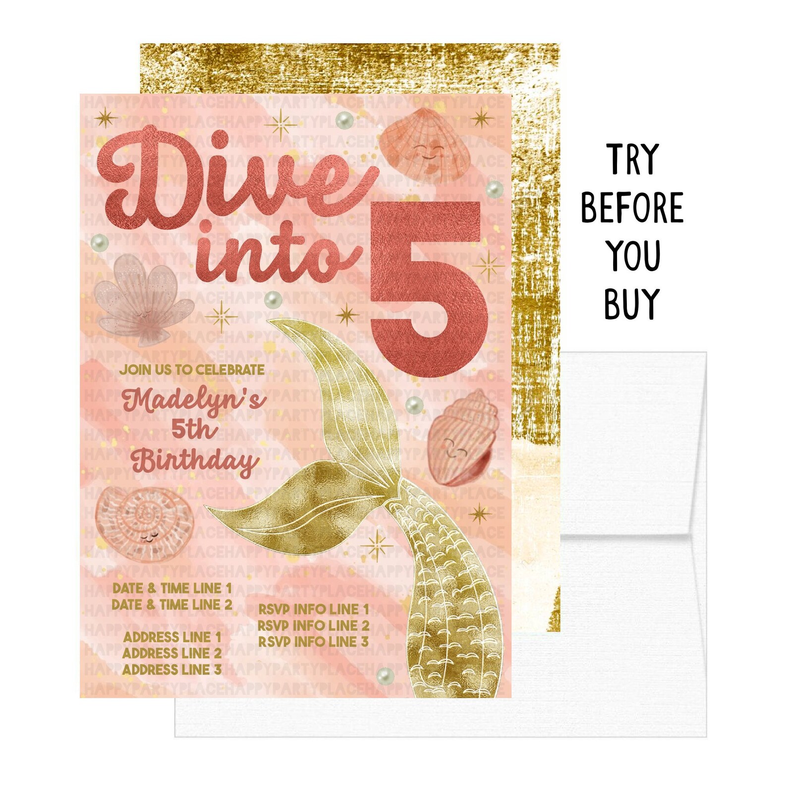 Dive Into 5 Mermaid Birthday Party Invitation Dive Into Five - Etsy