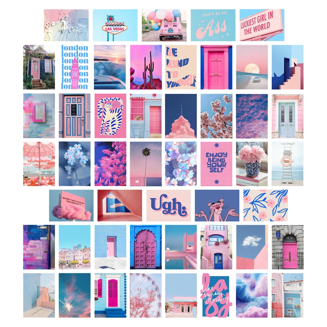 50PC Blue and Pink Aesthetic Art Prints, Blue and Pink Wall Prints ...