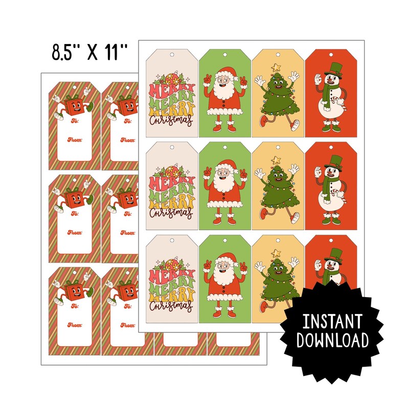 Instant Download Printable Classic Retro Christmas Gift Tags, Holiday ...