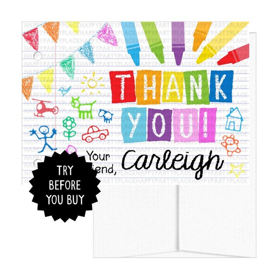 Crayon Thank You Card School Thank You Cards Kid Thank You | Etsy