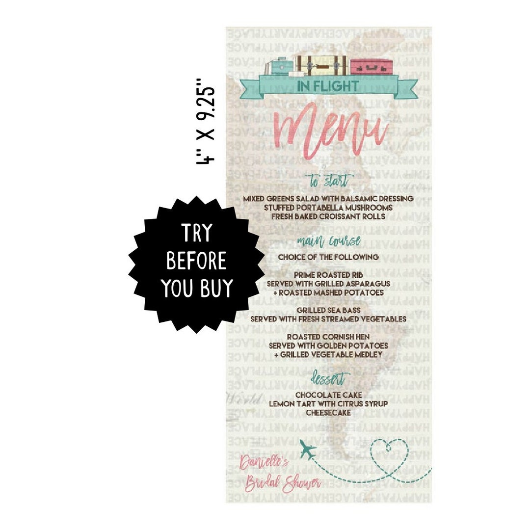 Traveling From Miss to Mrs Menu, Bridal Shower Menu, Around the World ...
