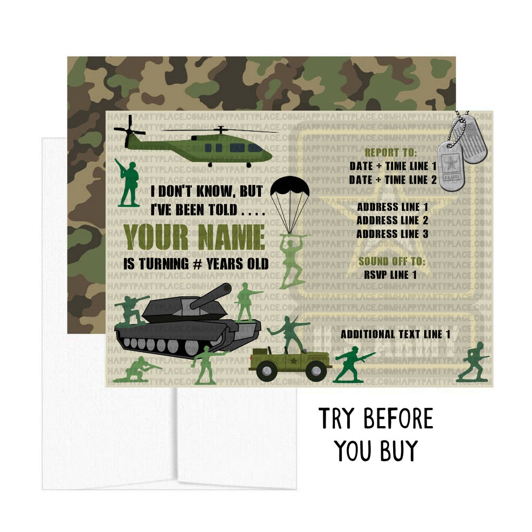 Army Invitations, Army Party Invitation, Army Birthday Invite, Camo ...