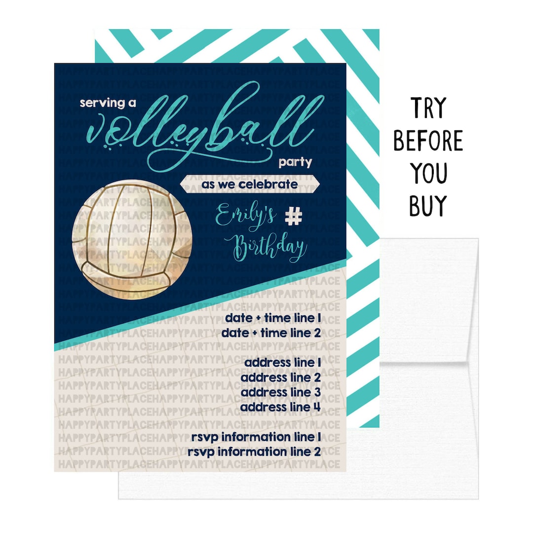 Volleyball Team Invitation, Volleyball Birthday Party Invitations ...