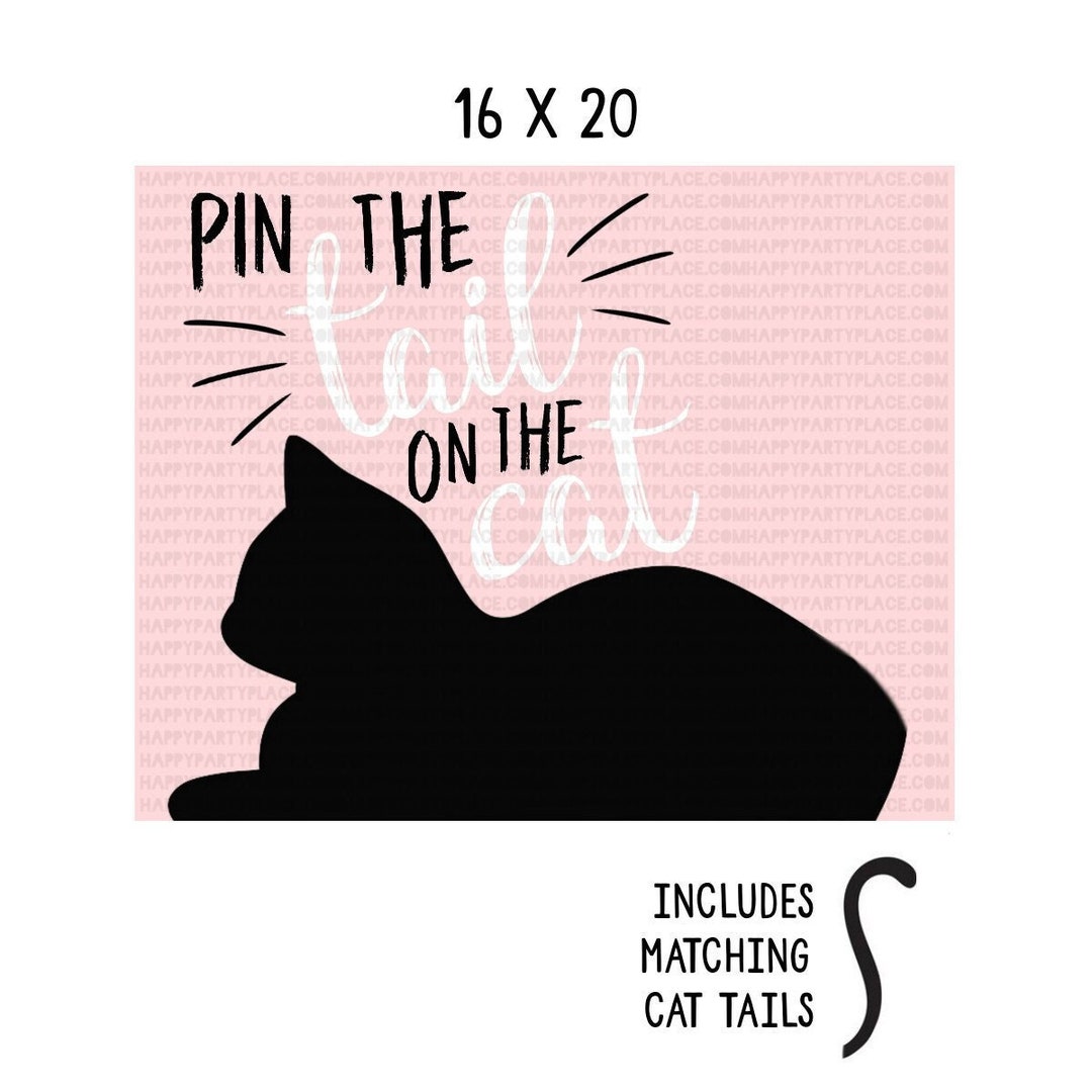 Cat Party Game, Pin the Tail on the Kitten, Pink Cat Kitten Party Theme ...
