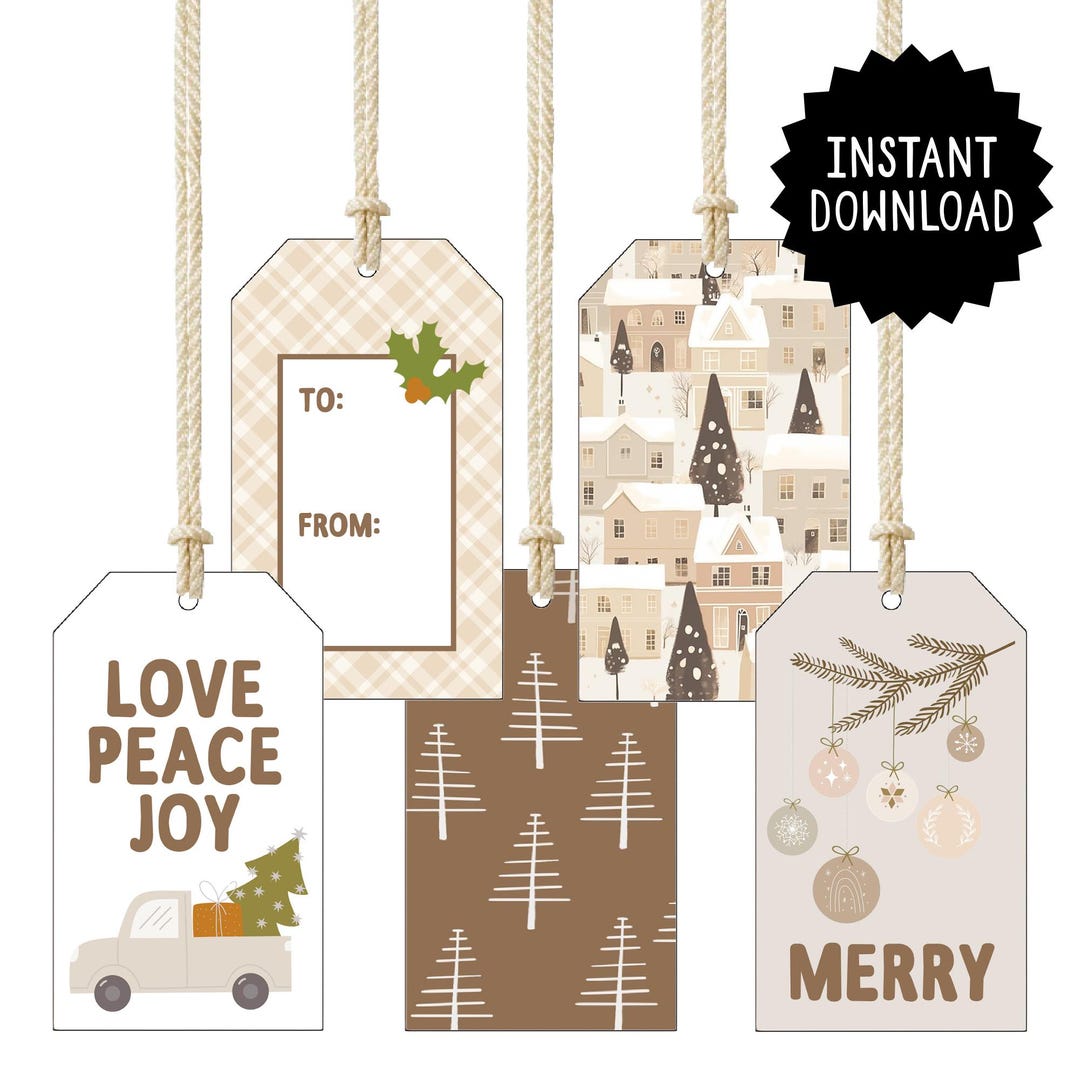 Instant Download Printable Neutral Christmas Gift Tags, Beige Holiday ...