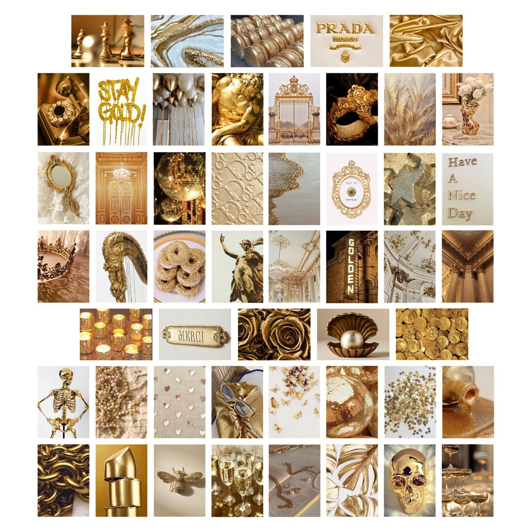 50PC Gold Aesthetic Art Prints, Gold Gallery Wall Prints, Gold Dorm ...