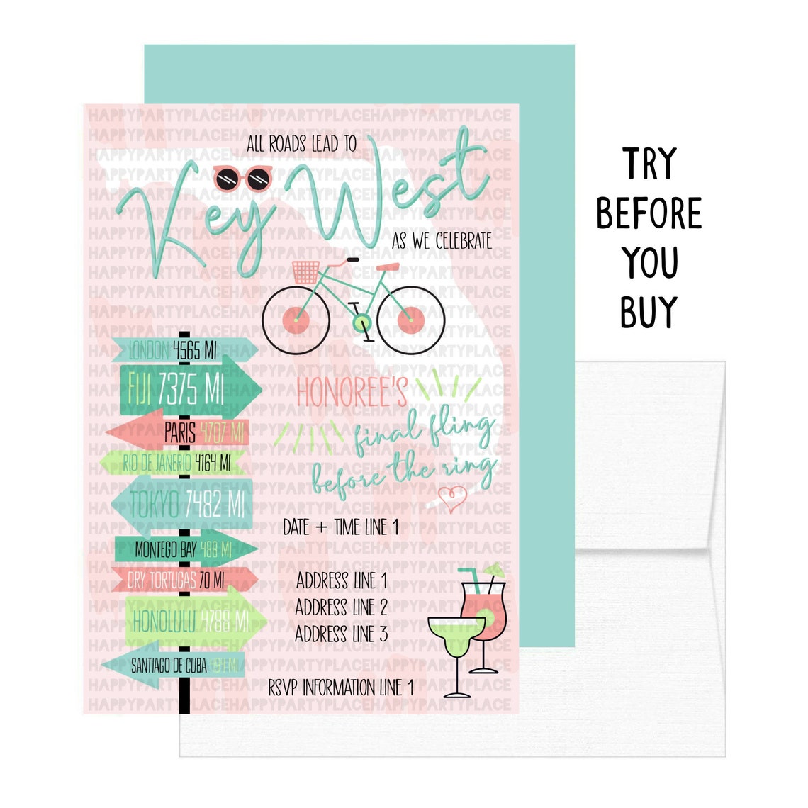 Key West Invitations, Key West Party Invitation, Key West Bachelorette ...
