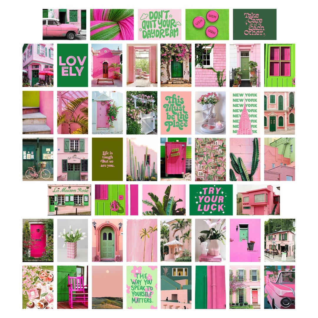 50PC Green and Pink Aesthetic Art Prints, Green and Pink Wall Prints ...