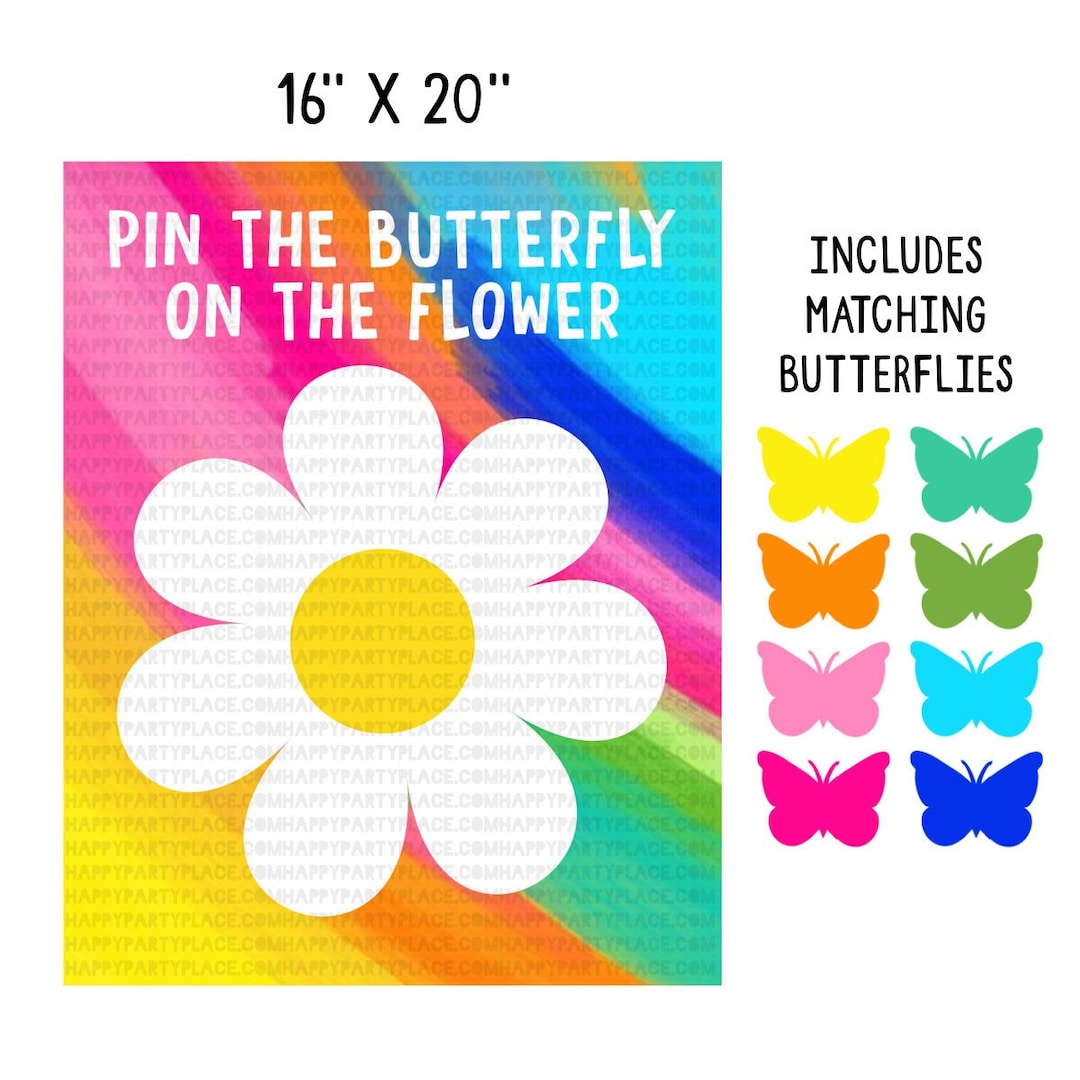 Butterfly Party Game, Pin the Butterfly on the Flower, Butterfly Party ...