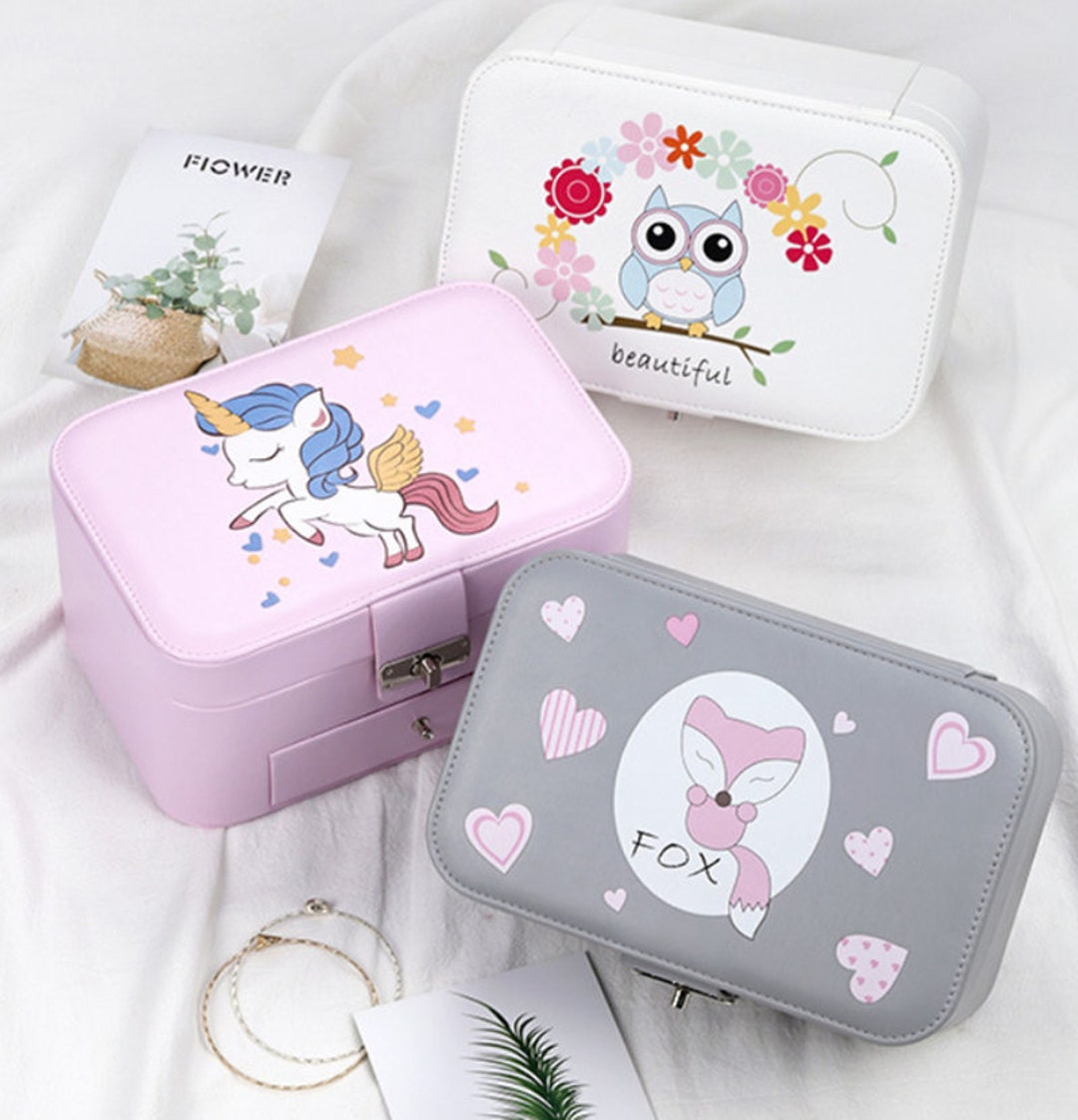 Two Layers Cartoon Jewellery Box PU Leather Storage Organiser Case Gift ...