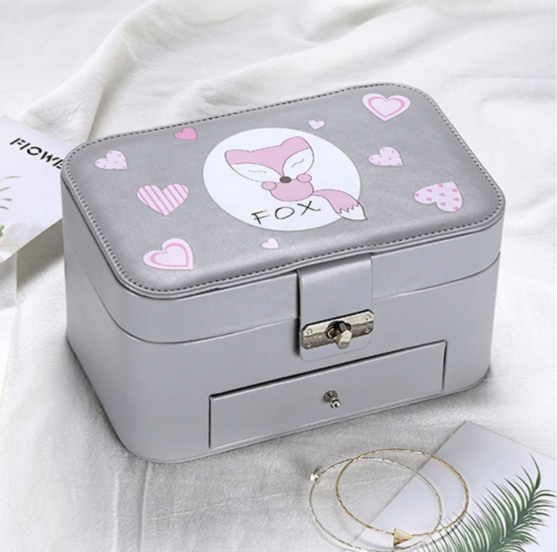 Two Layers Cartoon Jewellery Box PU Leather Storage Organiser Case Gift ...
