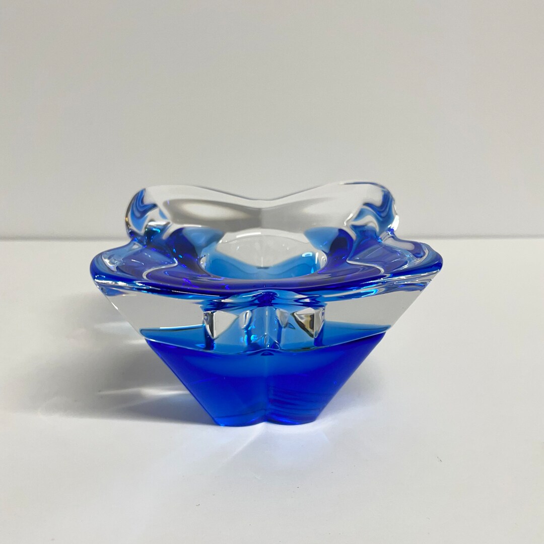 Vintage Cobalt Blue Orrefors Sweden Glass Candle Holder Blue Bottom ...