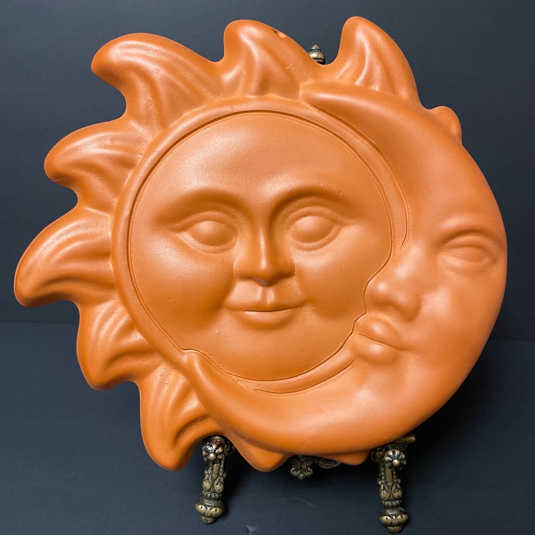 Vintage Sun and Moon Faces Wall Hanging Ceramic 9 Wall Plaque Artwork ...