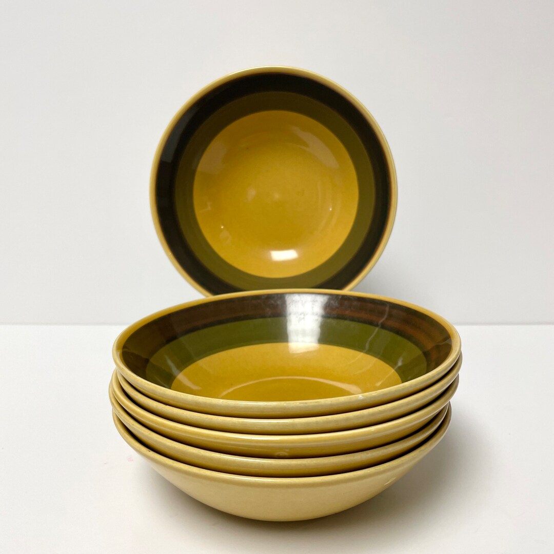 Vintage Stavangerflint Norway Cereal or Soup Bowls Brown Green Yellow ...