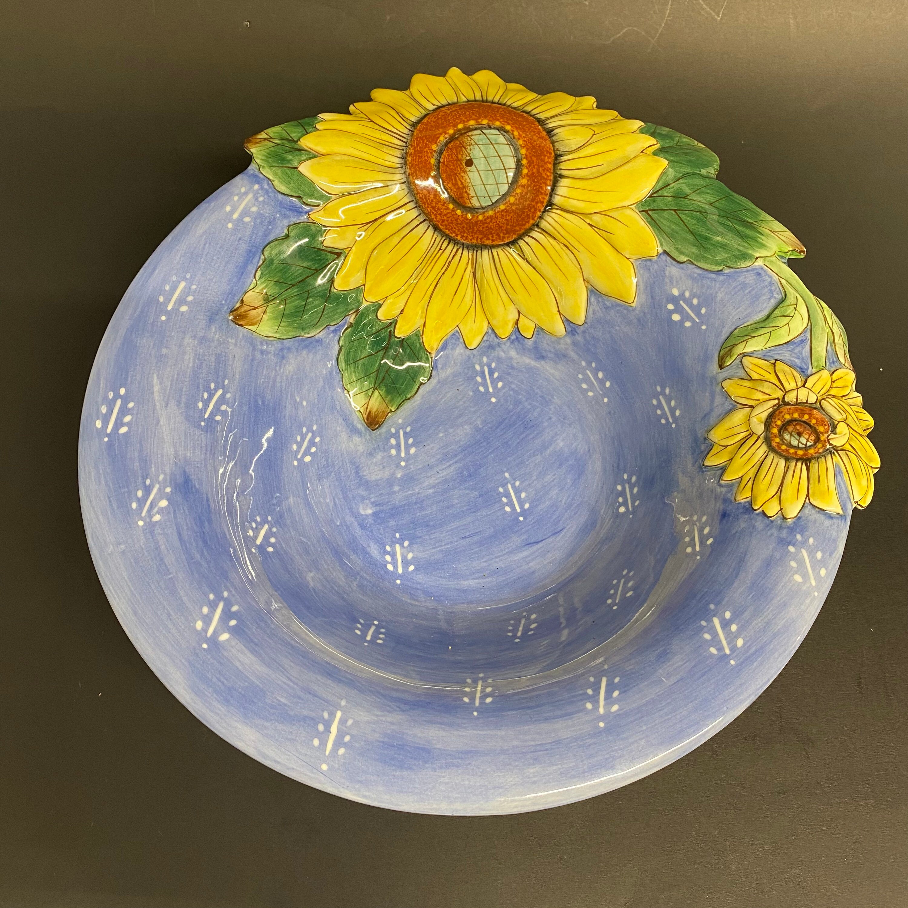 Vintage Fitz and Floyd Blue Sunflower Bowl Large Salad Dish - Etsy