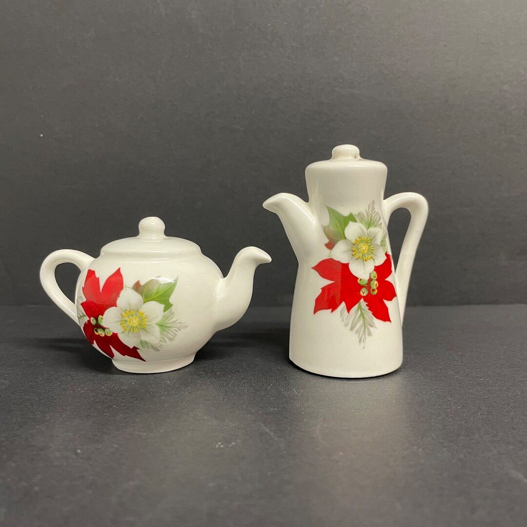 Vintage Mary Jane Salt and Pepper Shakers Teapot Shape Bone China Red ...