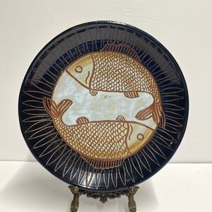 Vintage Ceramic Fish Design Plate Brown and Black Serving Serving Dish ...