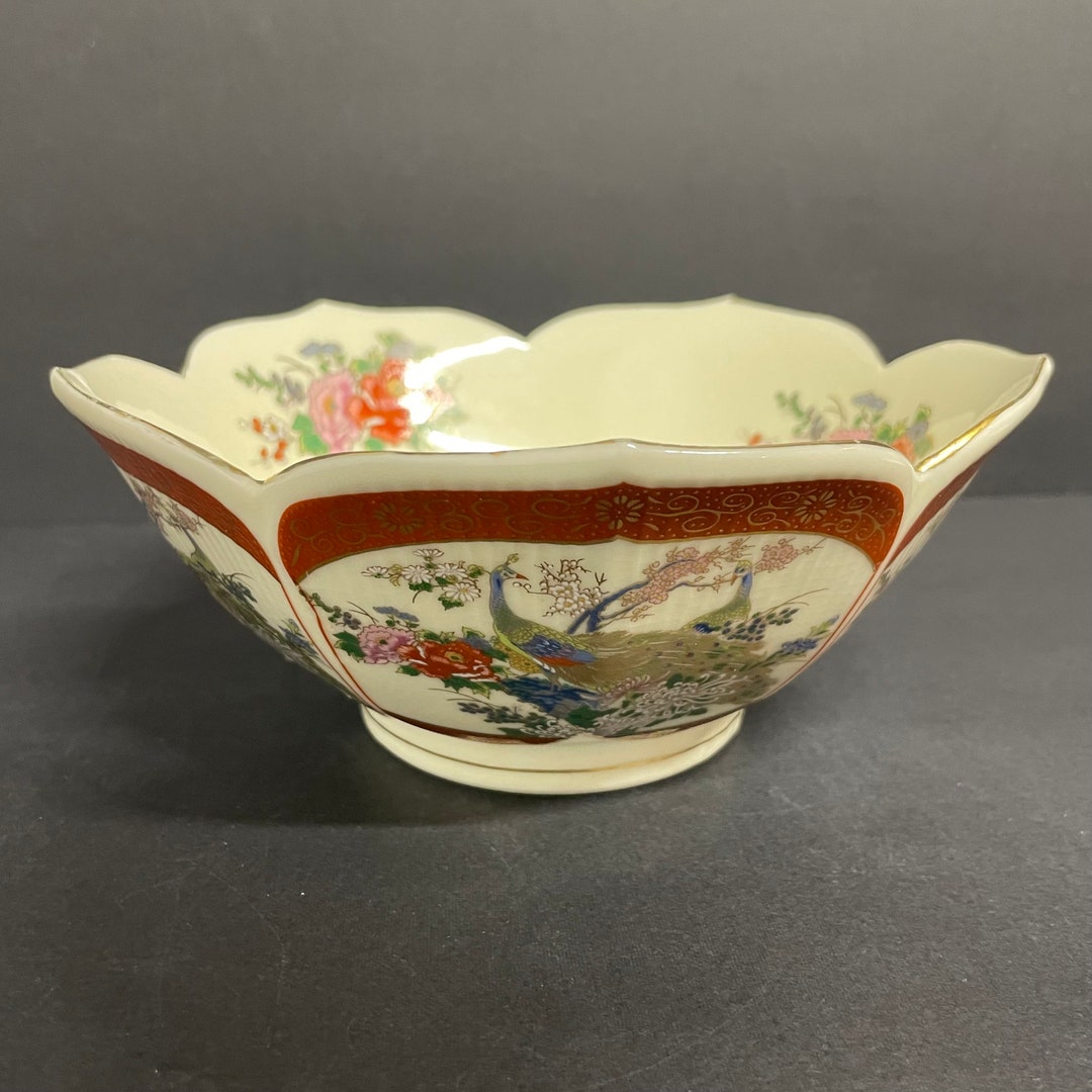 Vintage Satsuma Serving Dish Bowl With Peacock Design Japanese With ...