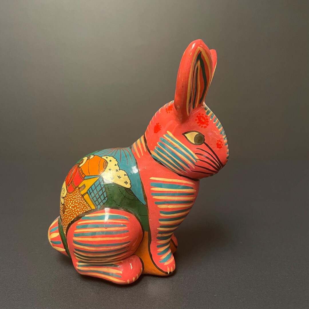 Vintage Talavera Bunny Rabbit Figurine Pottery Folk Art Red Green and ...