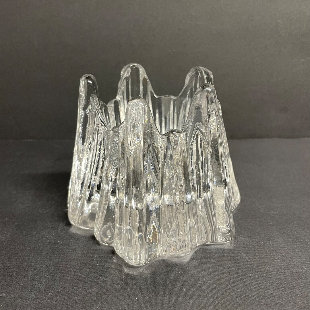 Vintage Nybro Glasbruk Iceberg Crystal Glass Votive Candle Holder Ice ...