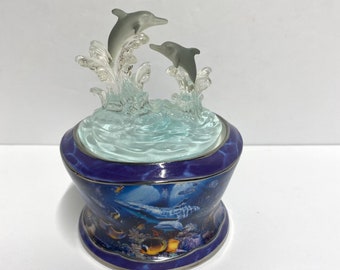 Music Box Blue Danube Song Vintage 24K Gold Plated Austrian Crystal ...