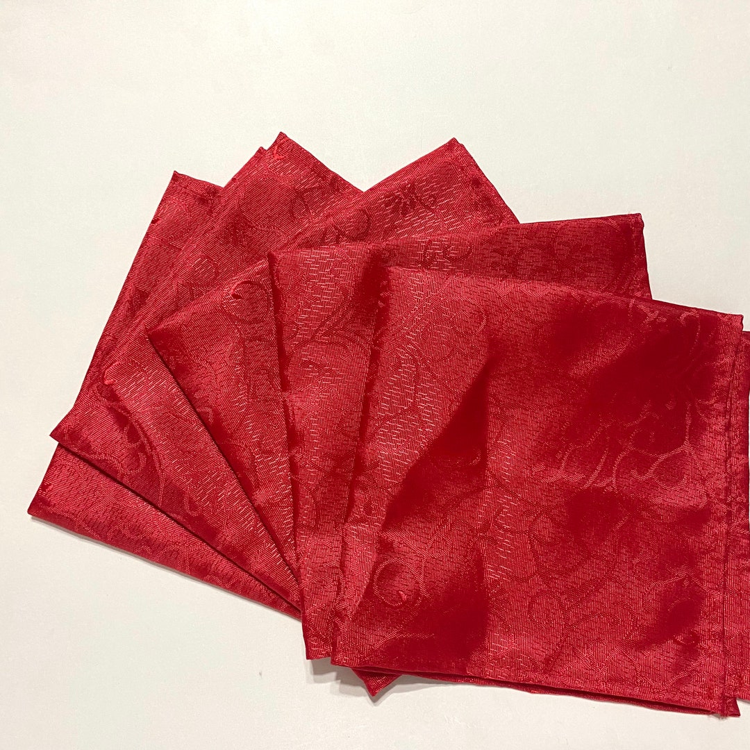 Vintage Red Fabric Cloth Napkins Set of 5 Christmas Dinner Satin ...
